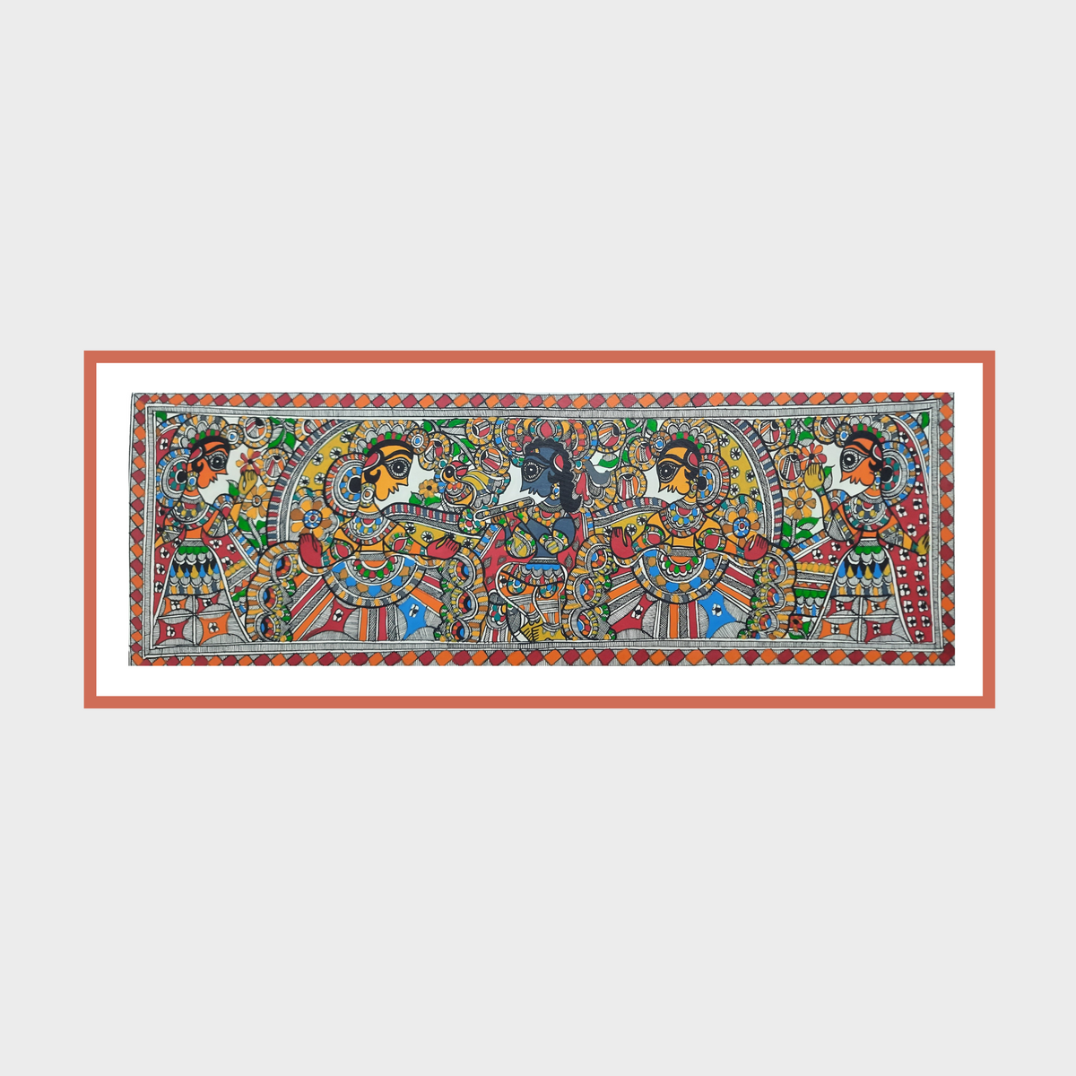 Hand Painted Traditional Krishna Rasleela with Gopi Madhubani Painting ...