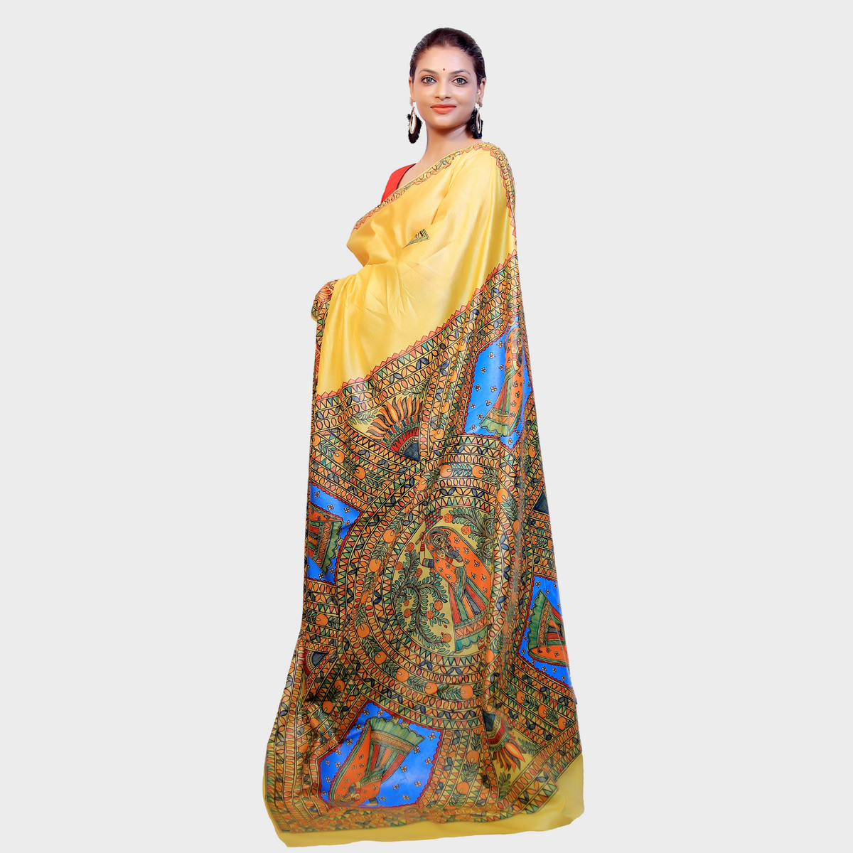 Madhubani Saree with Traditional Naina Jogin & Latpatiya Sugga Design ...