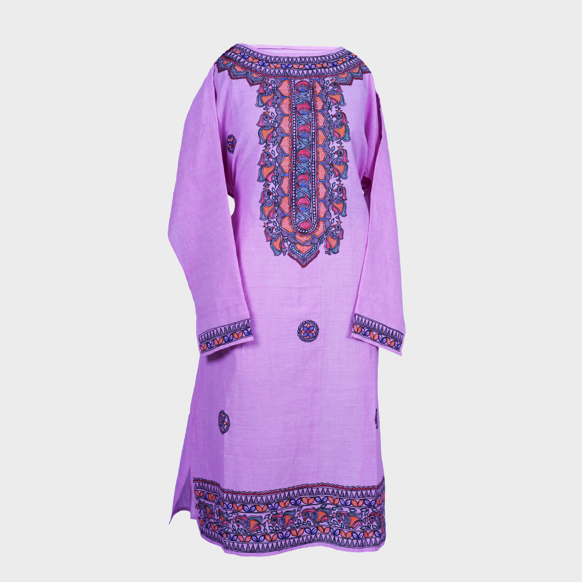 Hand Painted Madhubani Kurti Traditional Fish Border Design – Craftvala
