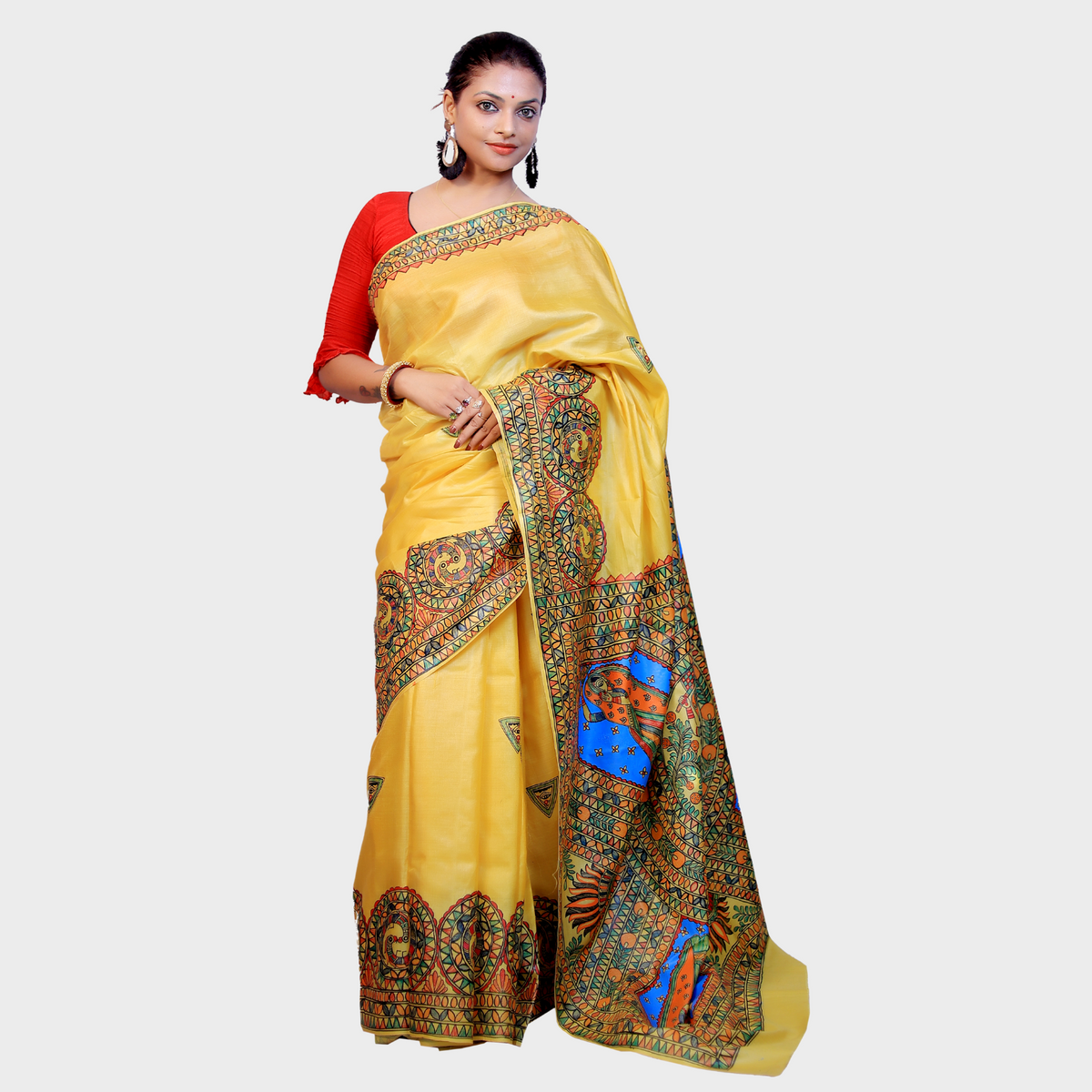 Madhubani Saree with Traditional Naina Jogin & Latpatiya Sugga Design ...