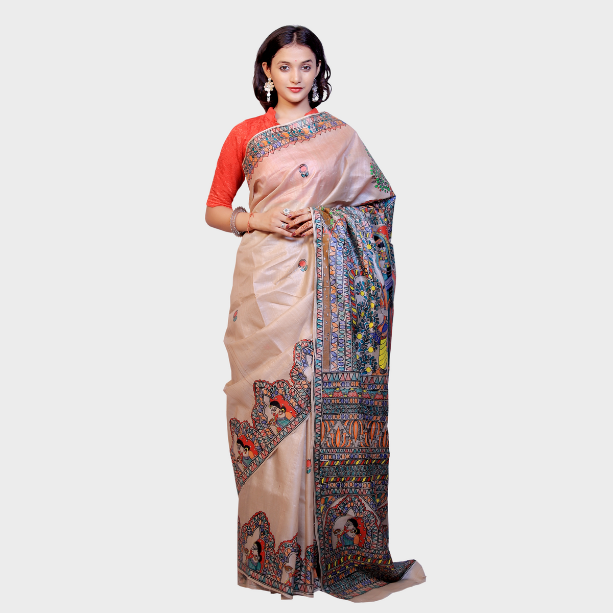 Hand Painted Madhubani Tsar Silk Saree with Ram-Sita Jaymal Design ...